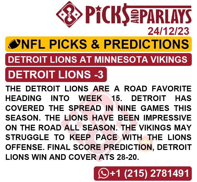 Picks And Parlays Vip 24 12 23 Nfl Picks And Predictions Cuantoacuanto
